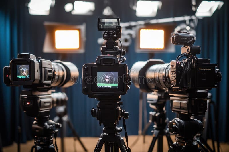 Collection of Professional Cameras Setup for a Video Shoot in a Studio ...