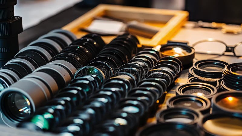 A Collection of Projection Optics Assembled on a Table Showcasing the ...