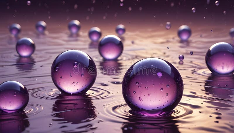 A Collection of Purple, Translucent Spheres Resting on a Reflective ...