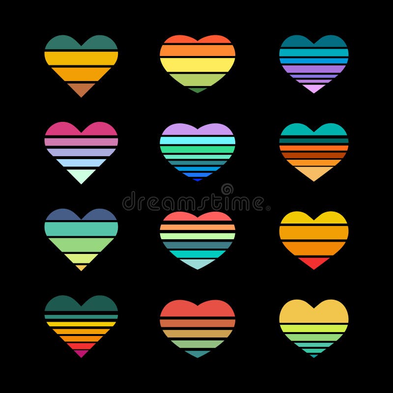 A Set of Striped Colored Hearts Stock Vector - Illustration of purple ...