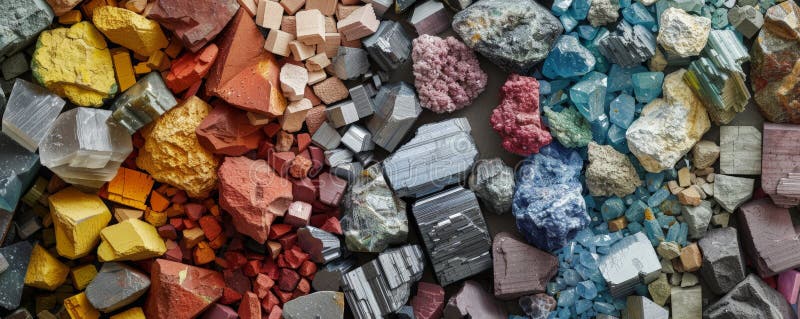 A Collection of Rare Earth Mineral Samples Arranged in a Geometric ...
