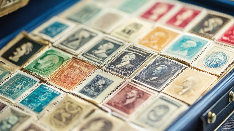 A Collection of Rare Stamps Arranged in a Display Stock Illustration ...