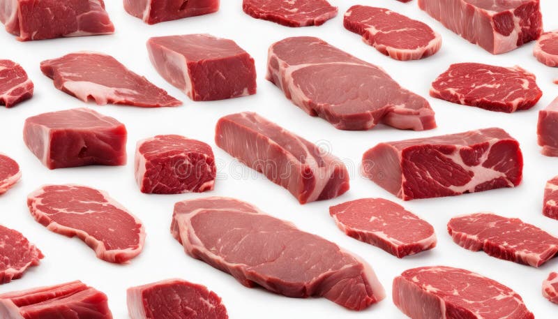 A Collection of Raw Sliced Meat Stock Illustration - Illustration of ...