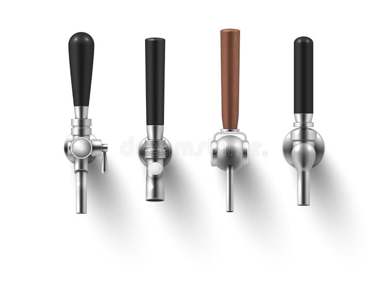 Collection Realistic Beer Taps with Brown and Black Handles Different ...