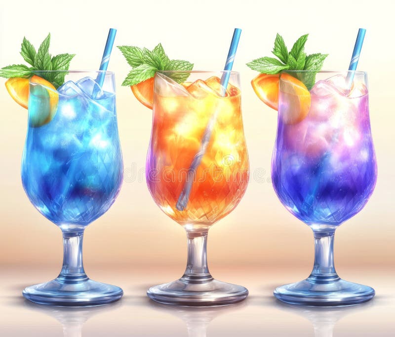 A Collection of Realistic Cocktails with a Transparent Backdrop. Modern ...