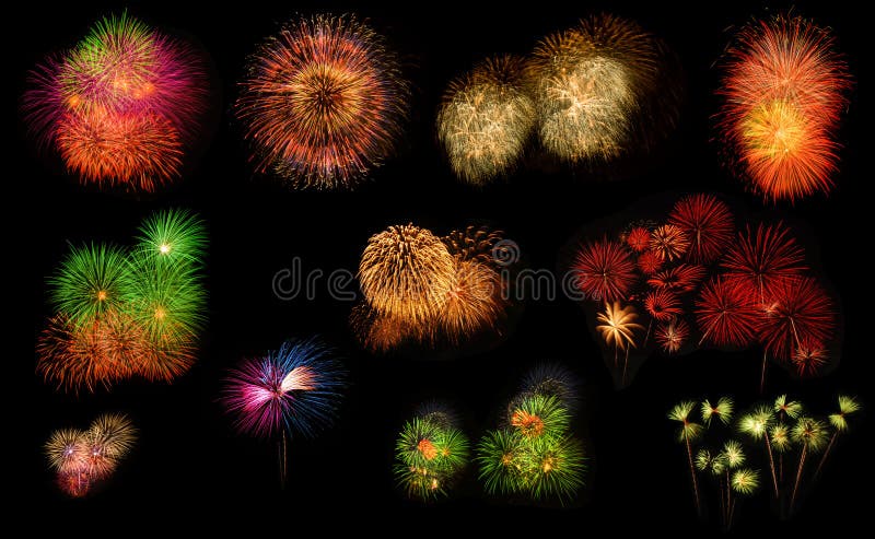 Collection of Realistic Colorful Fireworks Stock Photo - Image of dark ...