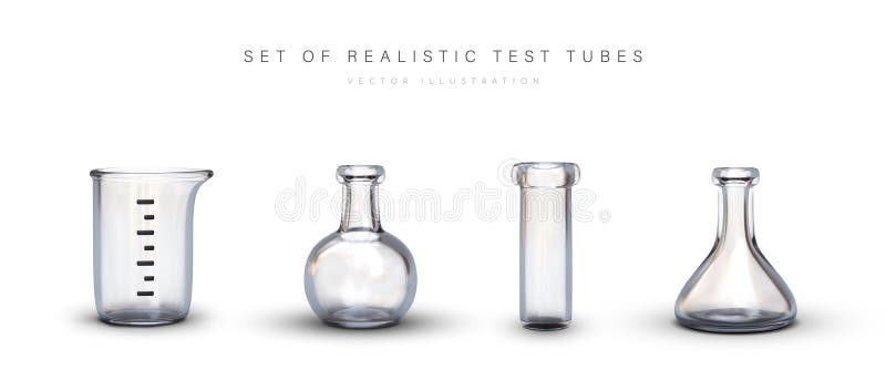 Collection of Realistic Empty Labware. Clean, Washed Test Tubes, Beaker ...