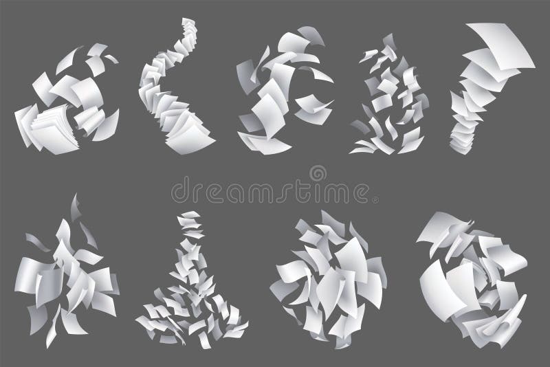 Collection of Realistic Falling Paper Sheets. Set of Flying Curved ...