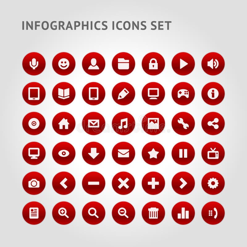 Collection Realistic Infographics Icons Red Glossy Circle Frame ...