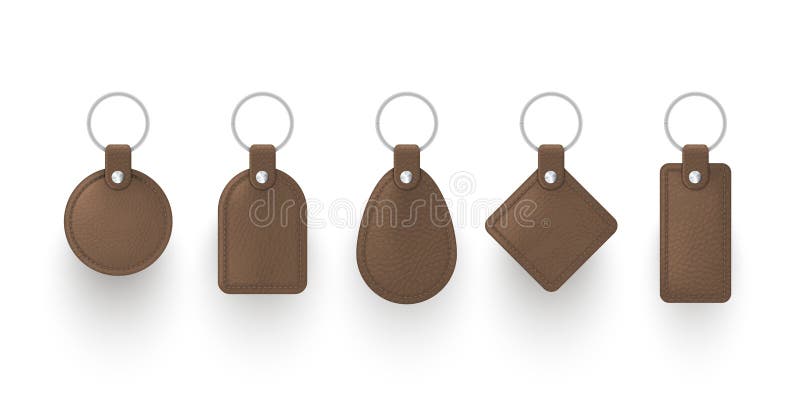 Collection Realistic Key Chains Brown Leather Vector Illustration ...