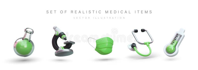 Collection of Realistic Medical Green Objects. Vector Element Stock ...