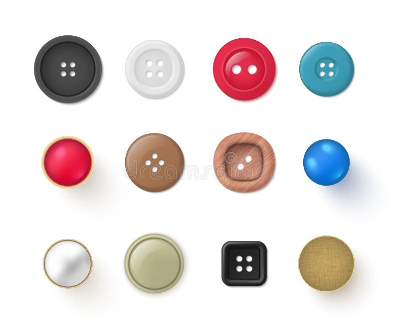 Collection Realistic Multicolored Sewing Buttons with Holes Vector ...