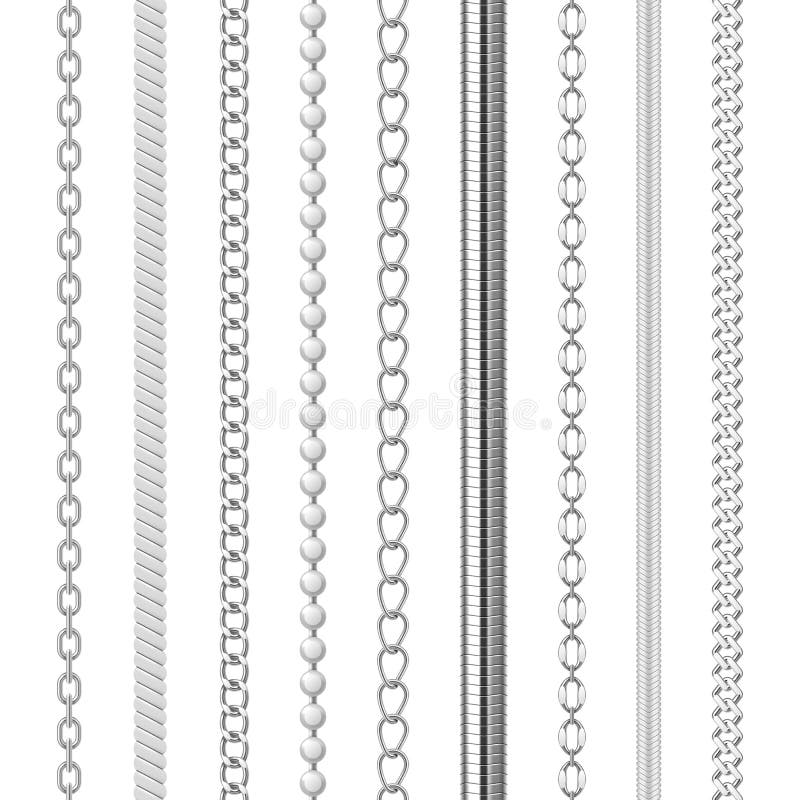 Collection Realistic Silver Chains and Necklaces Different Shape Vector ...
