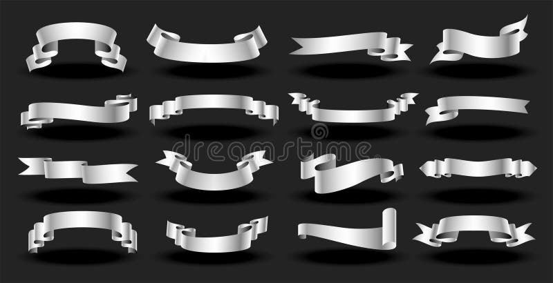 Collection of Realistic Silver Ribbon Element Banner Design Stock ...