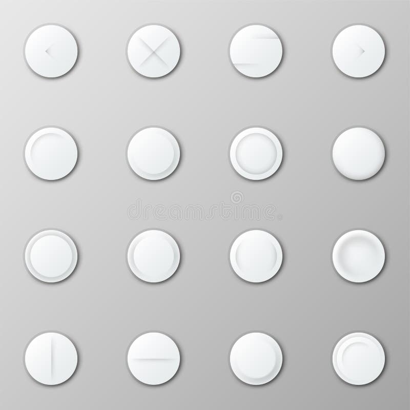 Collection of Realistic White Round Buttons with Different Surface ...