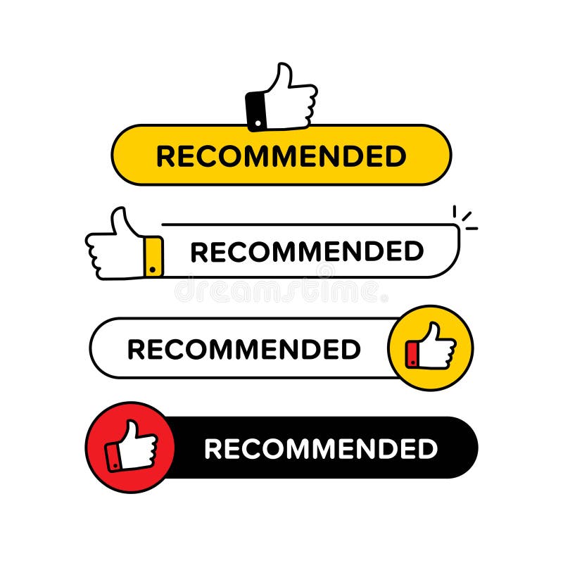 Recommended Banner Isolated on White Background. Thumbs Up. Vector ...