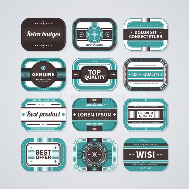 Collection of 12 Rectangle Badges in Retro Style. EPS10. Stock Vector ...