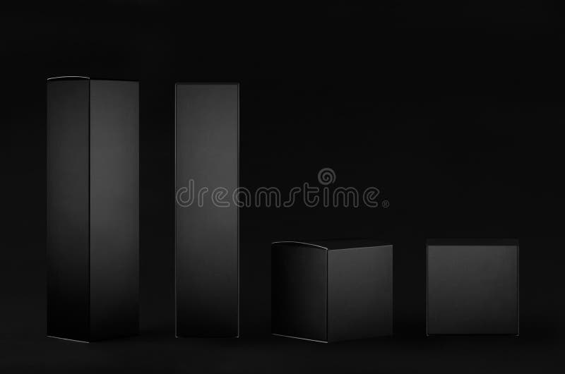 Collection of Rectangle Tall Black Paper Boxes - Side View, Front View ...
