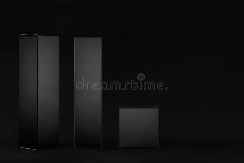 Collection of Rectangle Tall Black Paper Boxes - Side View, Front View ...