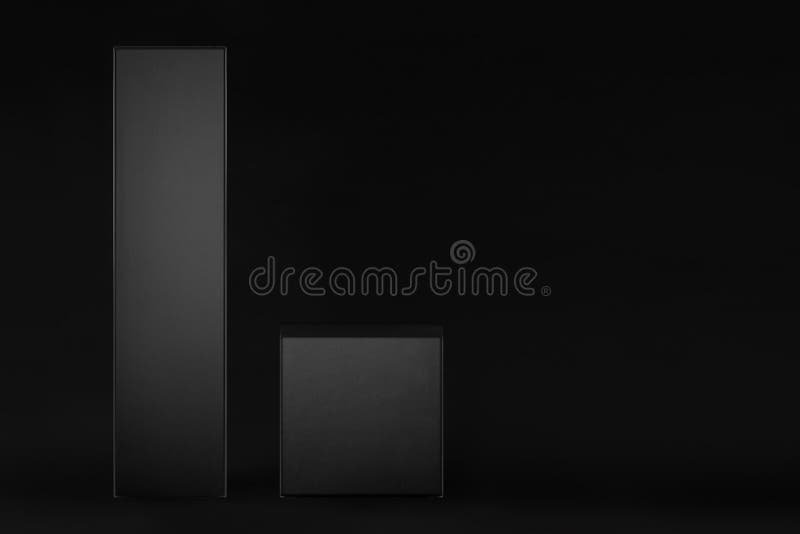 Collection of Rectangle Tall Black Paper Boxes - Side View, Front View ...