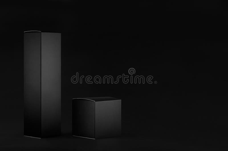 Collection of Rectangle Tall Black Paper Boxes - Side View, Front View ...