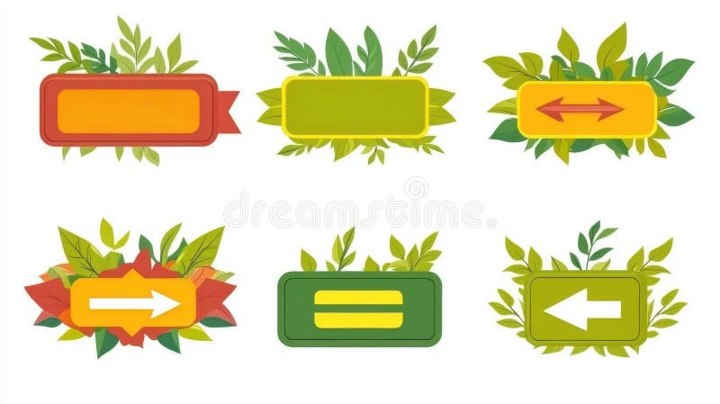 Collection of Rectangular Frames with Leaves and Arrows on a White ...