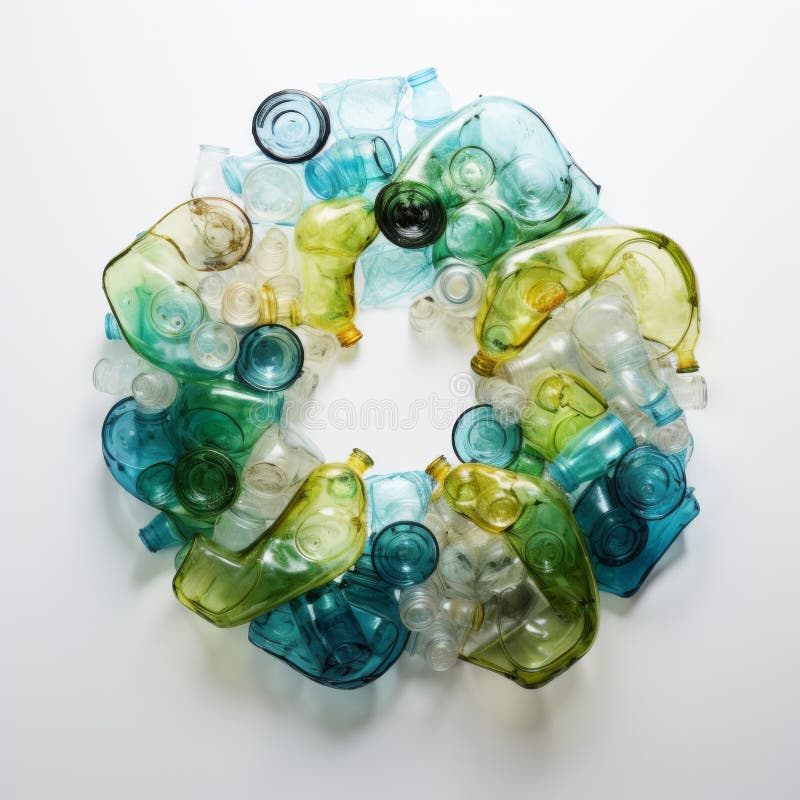 A Collection of Recycled Glass Bottles, Arranged in a Circular ...