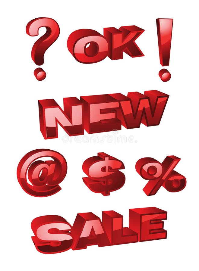 Collection of red 3d icons stock vector. Illustration of sale - 7086498