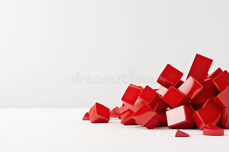 Red Blocks Piled Haphazardly on a White Surface in a Minimalist Setting ...