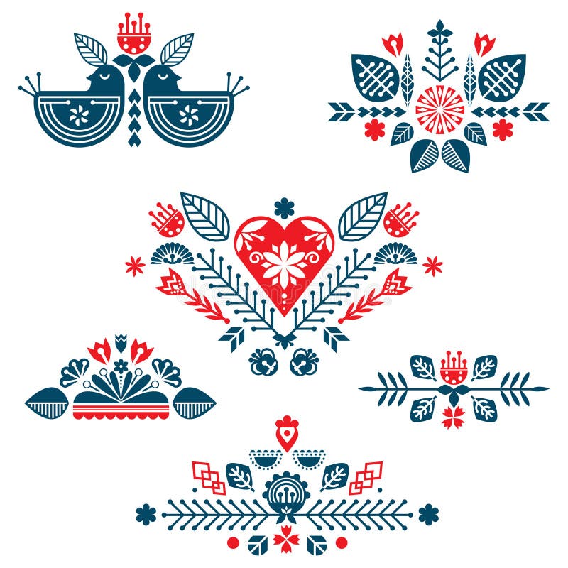 Collection of Red and Blue Compositions of Ethnic Elements. the Nordic ...