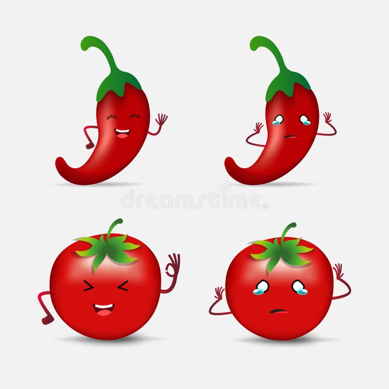 Collection of Red Chilli and Tomato Cartoon Character Design Icon ...