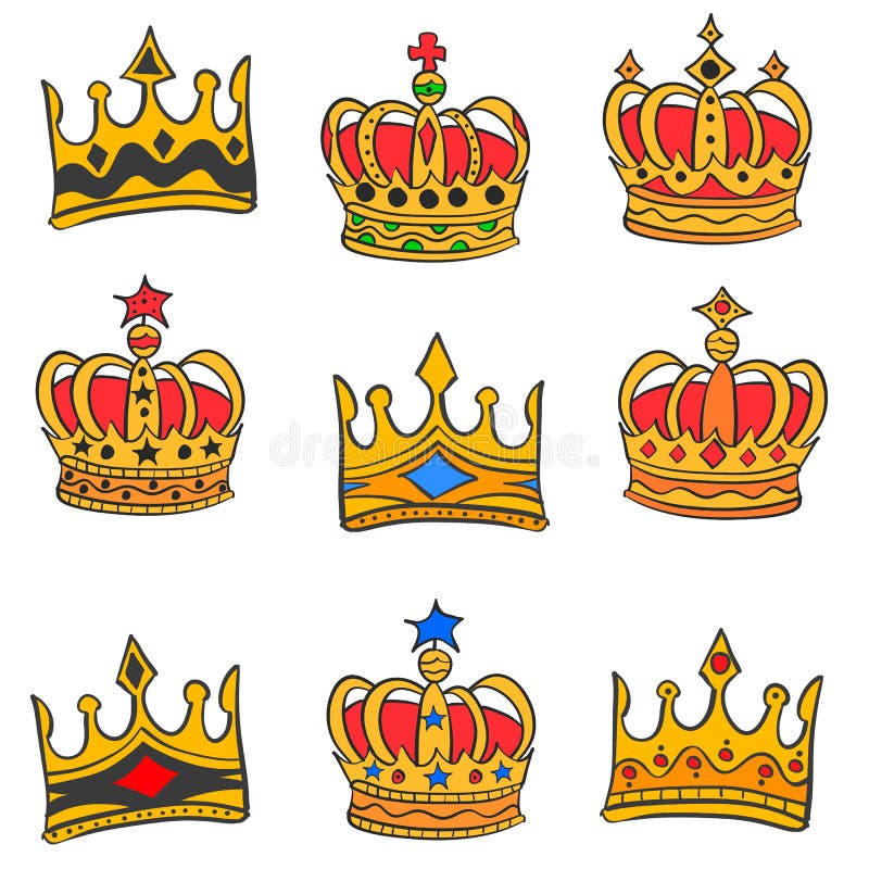 Collection Red Crown Style Doodles Stock Vector - Illustration of ...