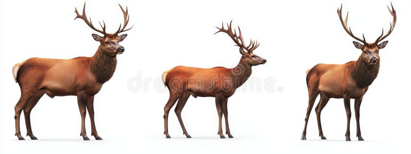 Collection of Red Deer (portrait, Standing, Side Views) Isolated on ...