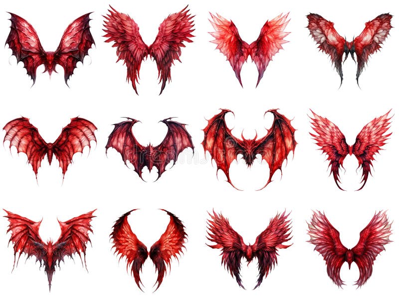Collection of 12 Red Devil Wings Stock Photo - Illustration of evil ...