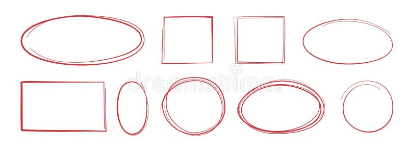 Collection of Red Doodle Shapes, Circular and Rectangular Highlight ...