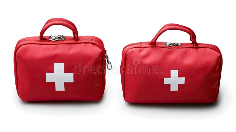 A Collection of Red First Aid Kit Bags Displayed Against a White ...