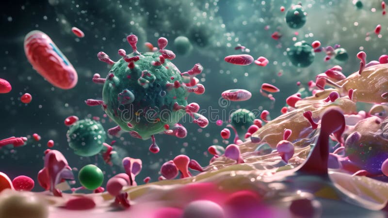 A Collection of Red and Green Cells Float in the Water, Creating a ...
