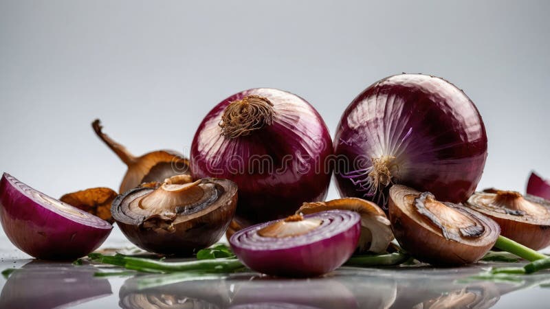 A Collection of Red Onions and Sliced Mushrooms Arranged Artistically ...