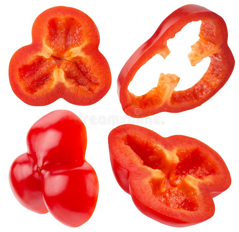 Collection of Red Pepper Slices Isolated on the White Background Stock ...