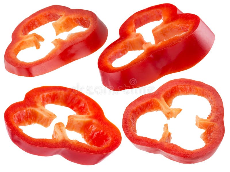 Collection of Red Pepper Slices Isolated on the White Background Stock ...