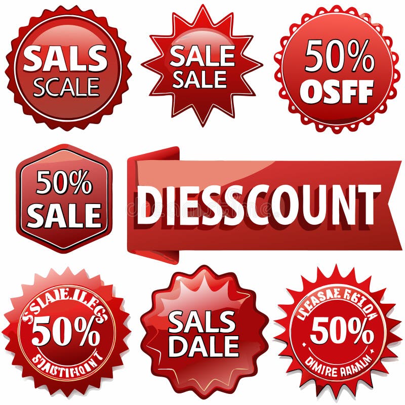 Collection of Red Sale Discount Labels and Badges Stock Vector ...