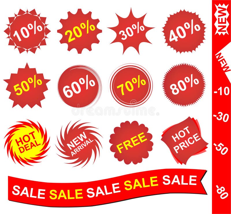 Collection of red stickers stock vector. Illustration of rabat - 21108707
