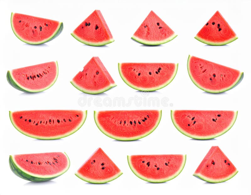 Collection of Red Watermelon Slices on White Background Stock ...