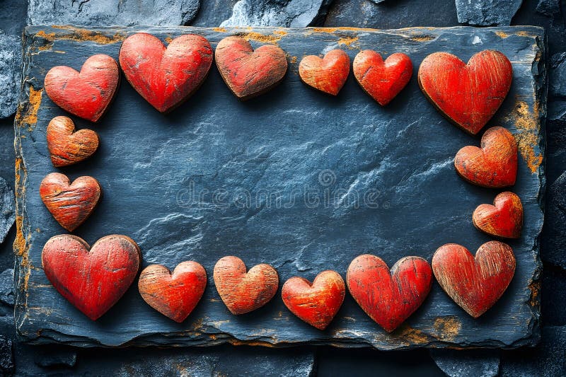 Rustic Heart Frame on Slate Stone Background for Romantic Designs and ...