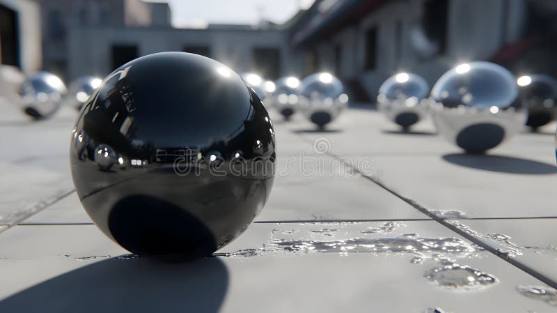 A Collection of Reflective Spheres on a Surface, Showcasing Light and ...