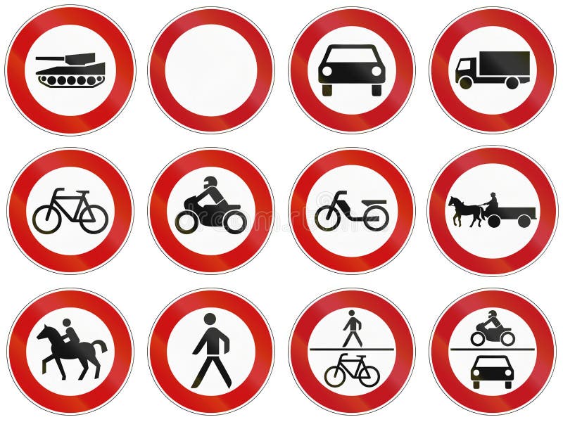 Collection of Regulatory Signs Prohibiting Entry for Vehicles in ...