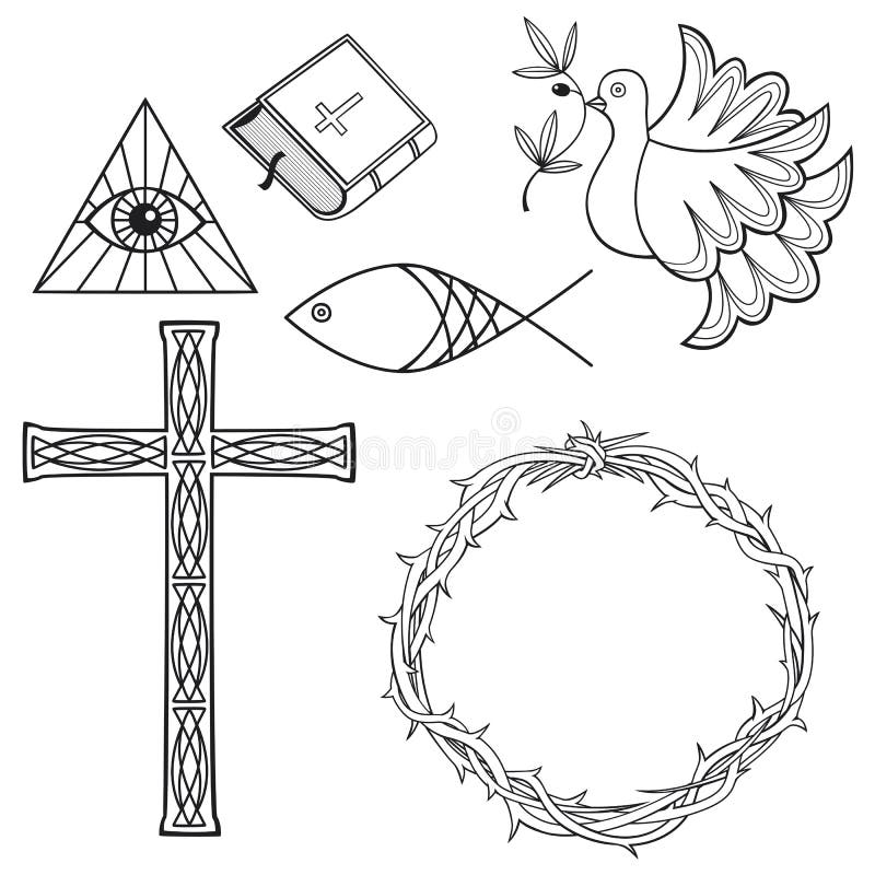 Collection of Religious Symbols Stock Vector - Illustration of outline ...