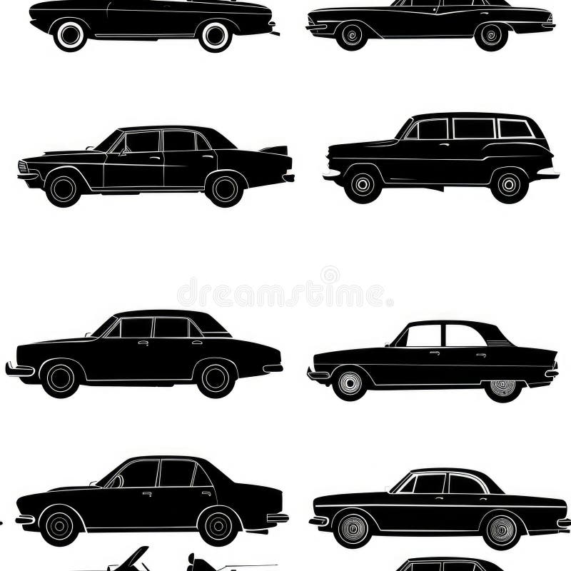 Collection of Retro Automobile Silhouettes for Design Projects Stock ...