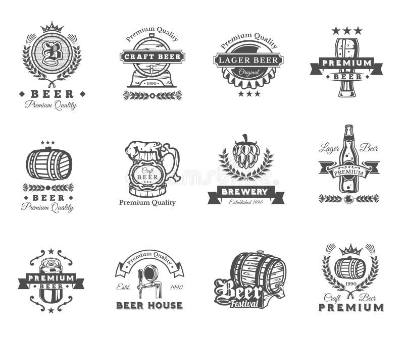 Collection of Retro Beer Emblems, Badges, Stickers Stock Illustration ...