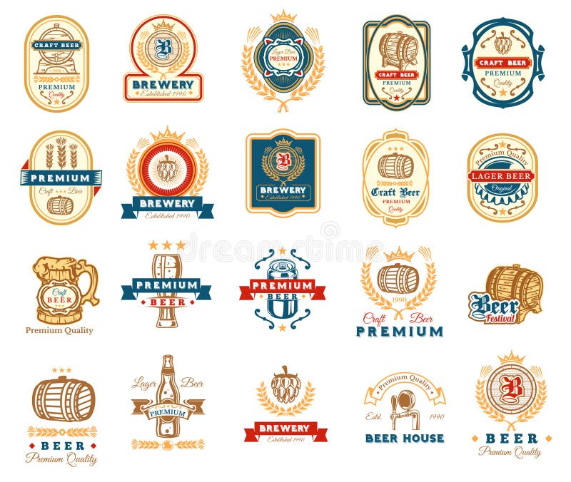 Collection of Retro Beer Emblems, Badges, Stickers Stock Vector ...